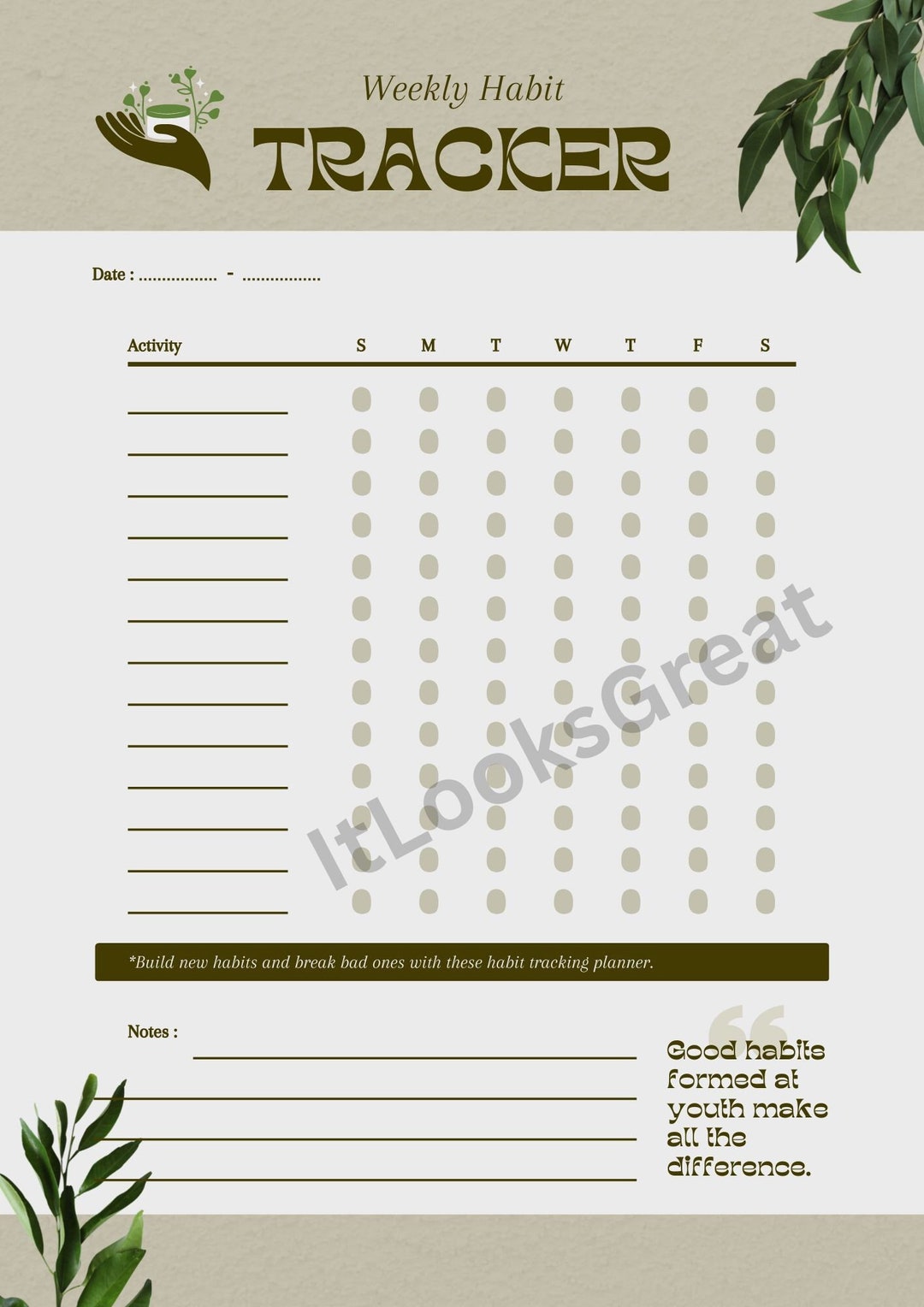 Weekly Habit Tracker Planner, Self-improvement Challenges - Etsy