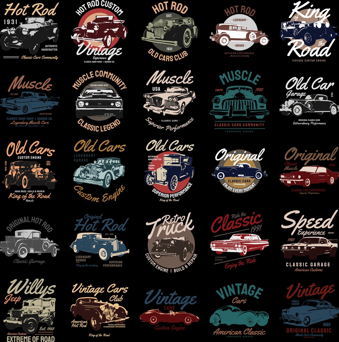 Vintage Car T-shirt Designs Bundle | Streetwear Designs | Classic Car ...