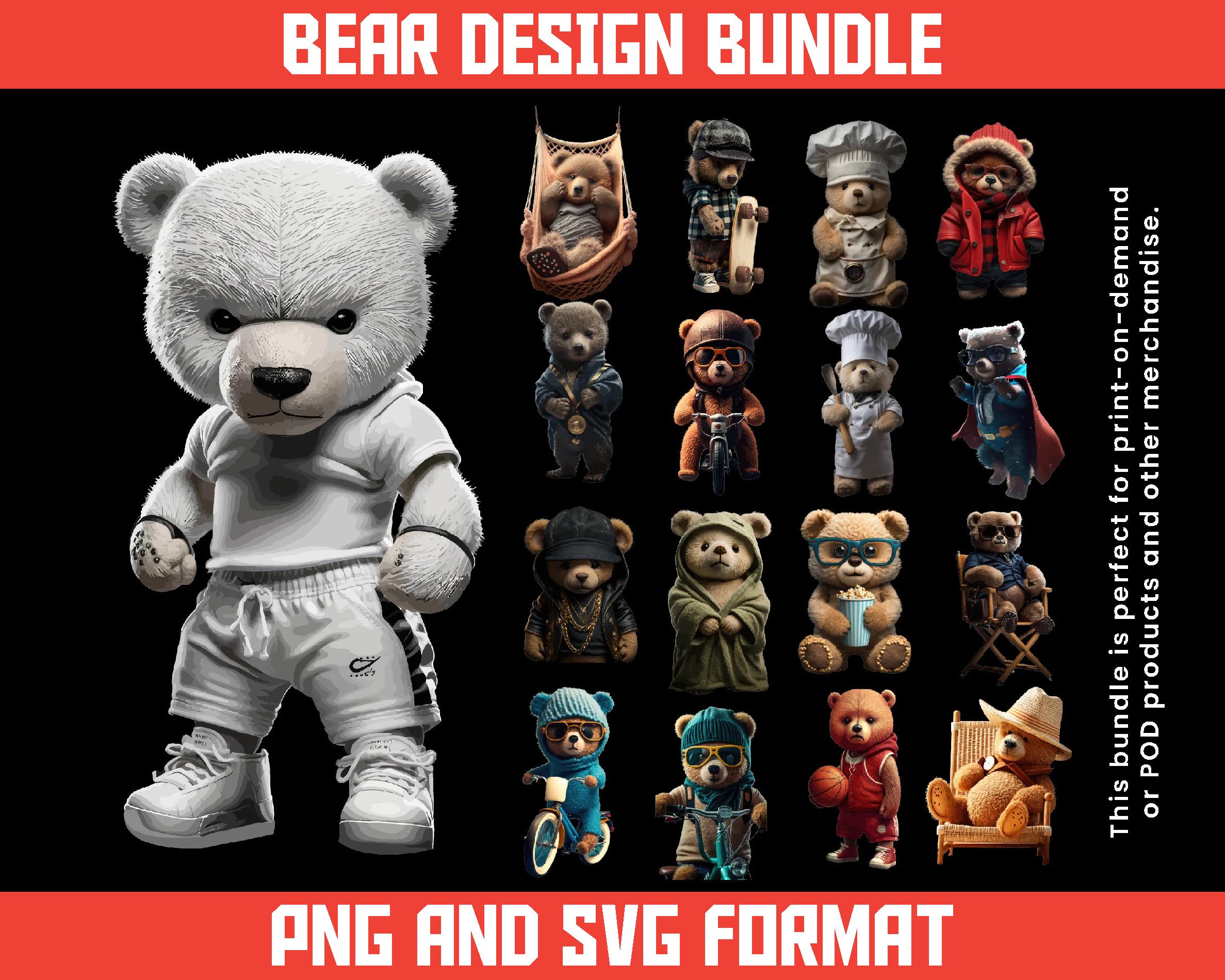 55 Bear T-shirt Designs Bundle | Bear Streetwear Designs | T-shirt ...