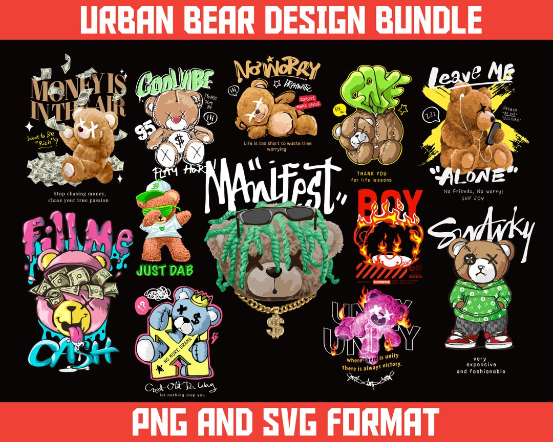 Urban Bear Shirt Design Bundle | Bear Streetwear Design | Streetwear ...