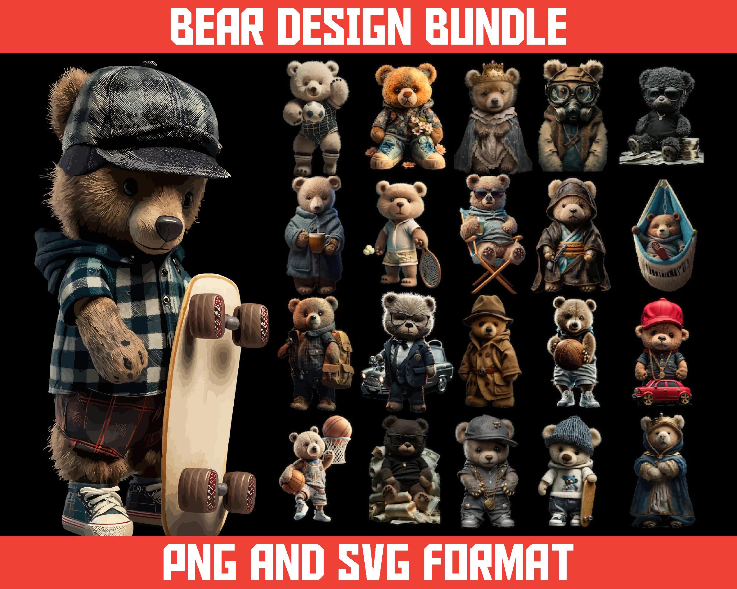 55 Bear T-shirt Designs Bundle | Bear Streetwear Designs | T-shirt ...