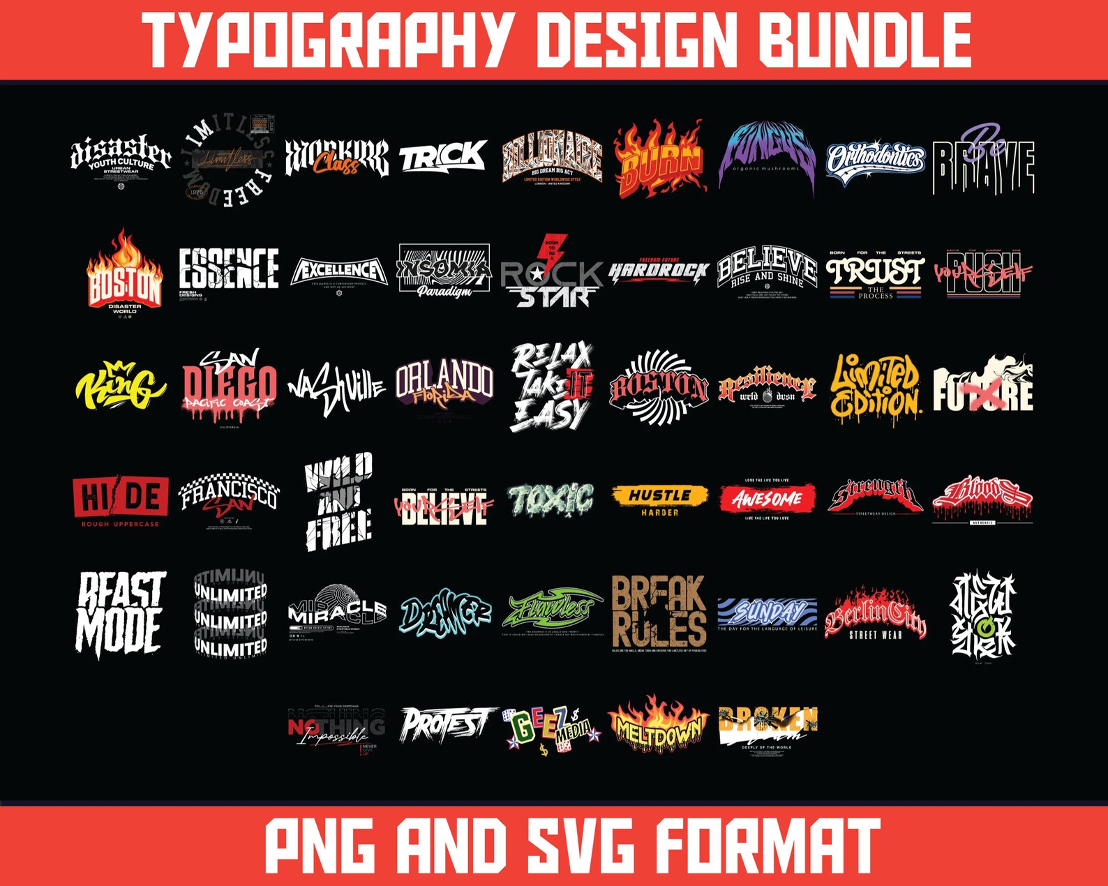 100 Typography T-shirt Designs Bundle, Urban Streetwear (PNG, SVG) - Etsy