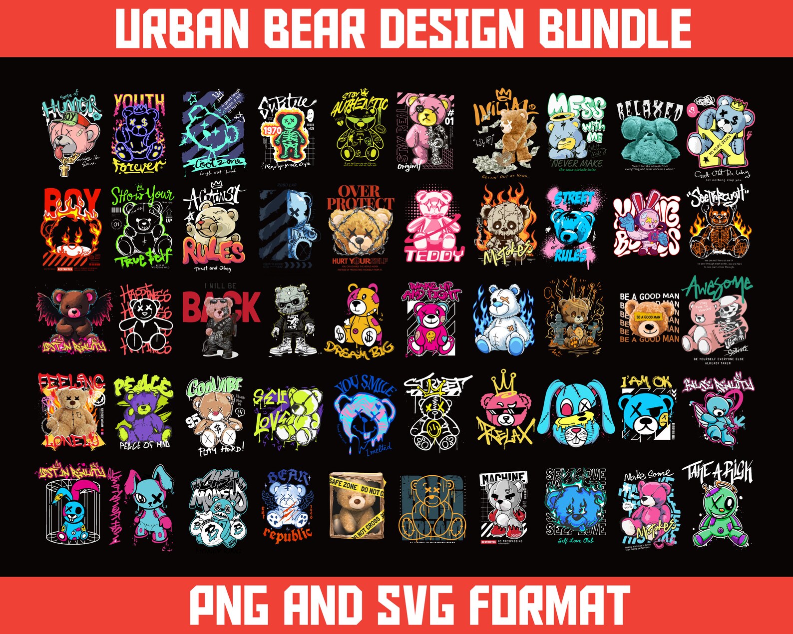 Urban Bear Shirt Design Bundle | Bear Streetwear Design | Streetwear ...