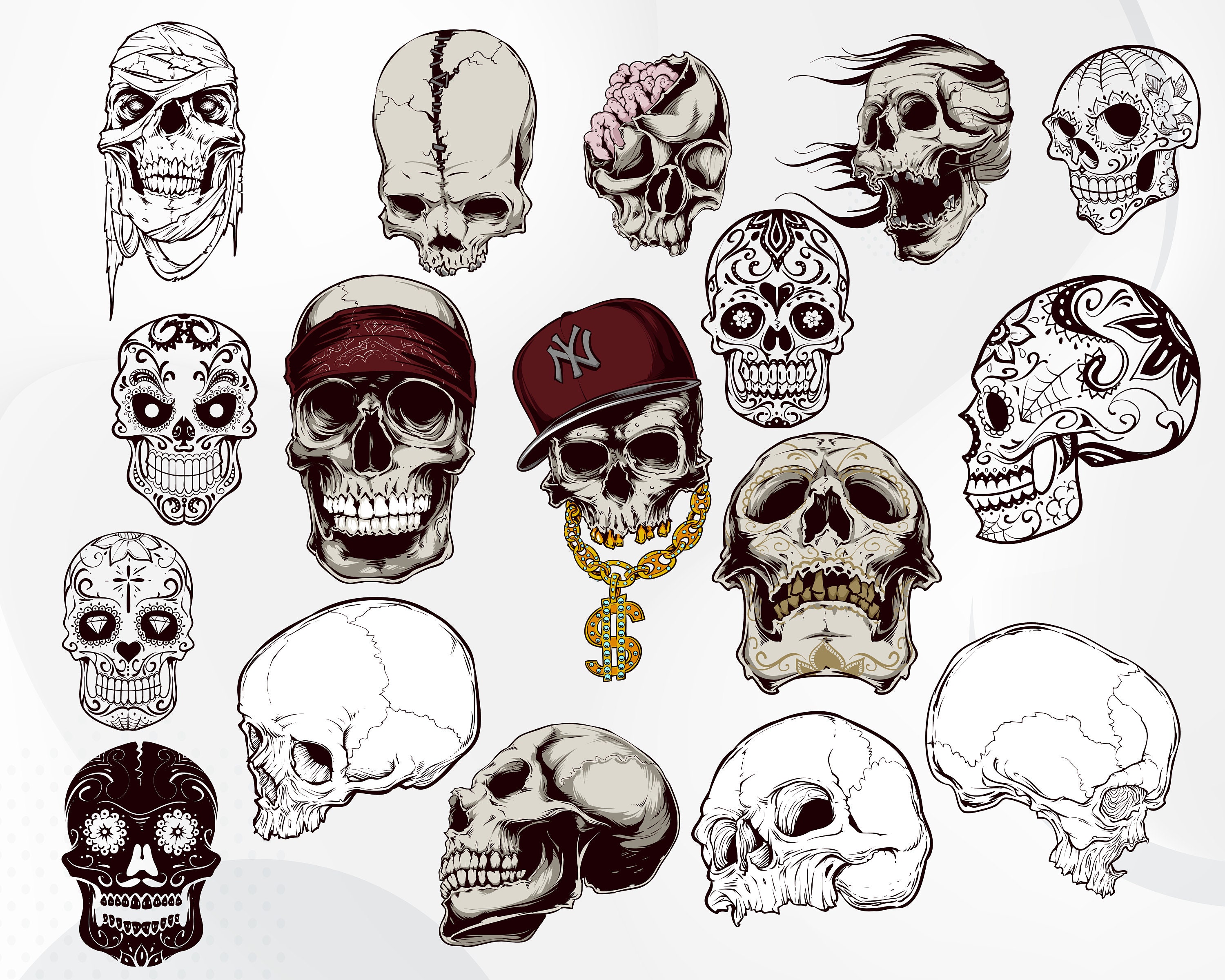 Skeleton Graphics Bundle 1 Mexican Skull Designs Stylized Skulls ...