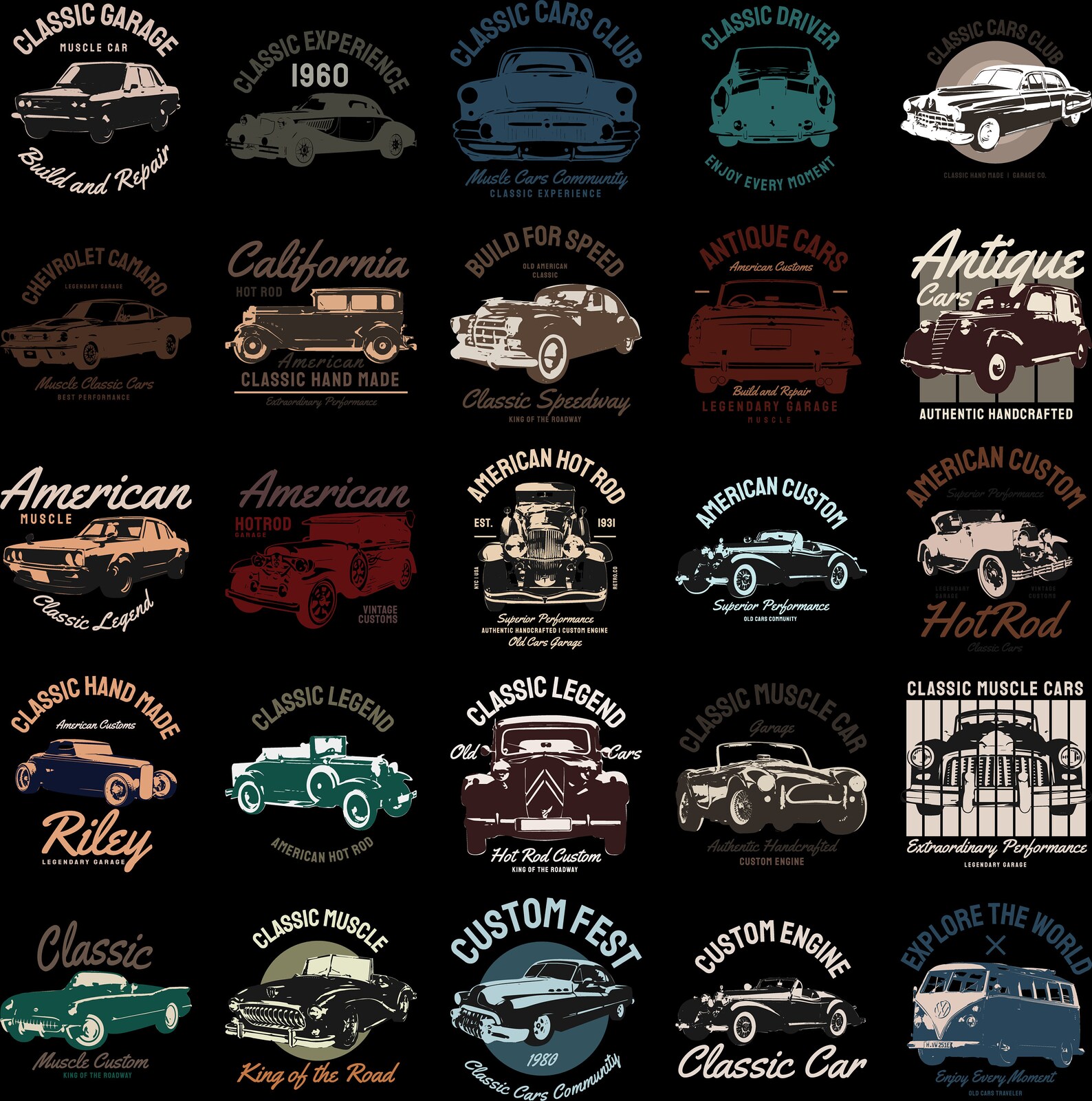 Vintage Car T-shirt Designs Bundle | Streetwear Designs | Classic Car ...