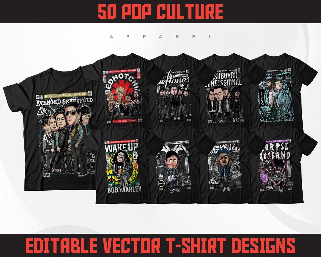 50 Pop Culture T-shirt Design Bundle | Cartoon Design | Superhero ...