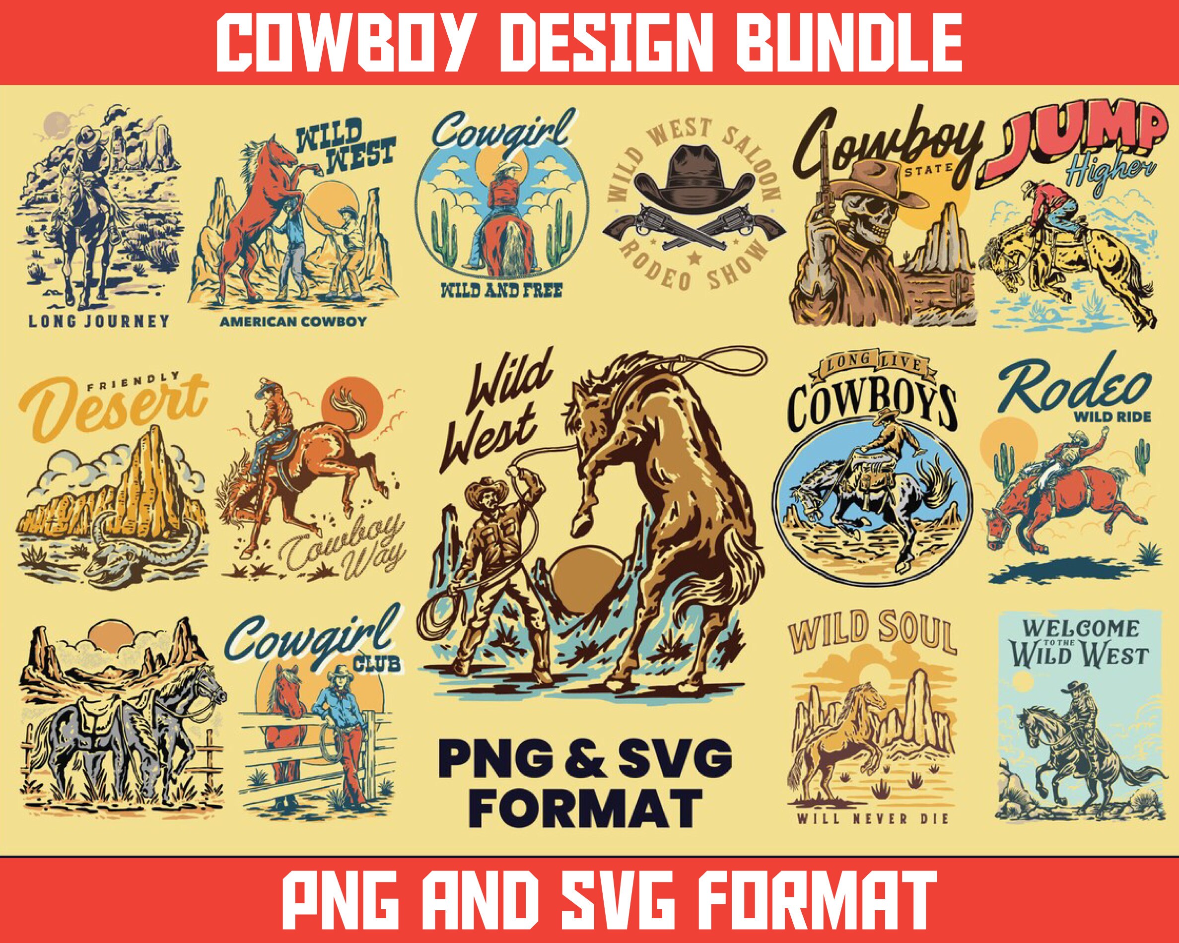 70 Cowboy Designs Bundle | Cowboy T-shirt Designs | Western Design ...