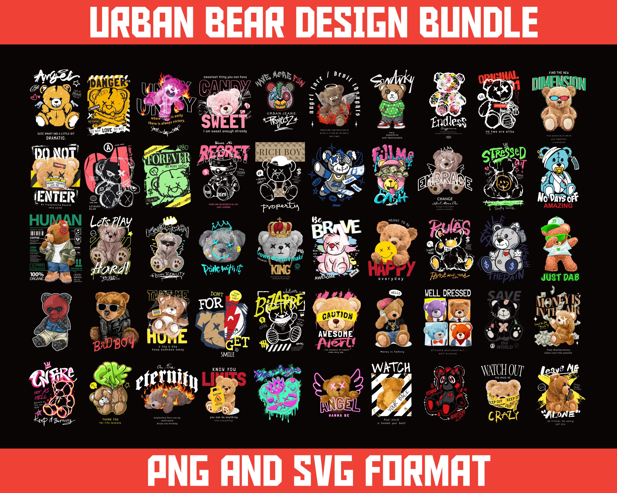 Urban Bear Shirt Design Bundle | Bear Streetwear Design | Streetwear ...