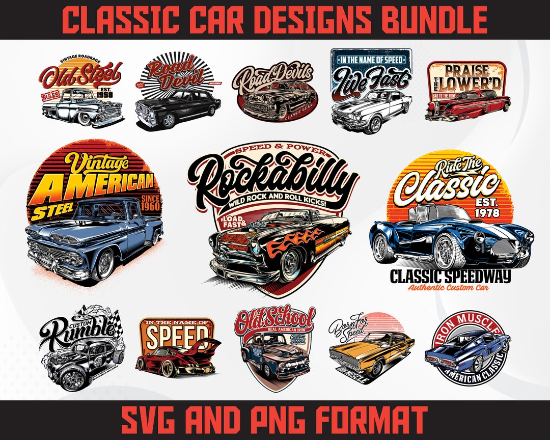 Classic Car Designs Bundle Car Poster Design Vintage Car Design JDM ...