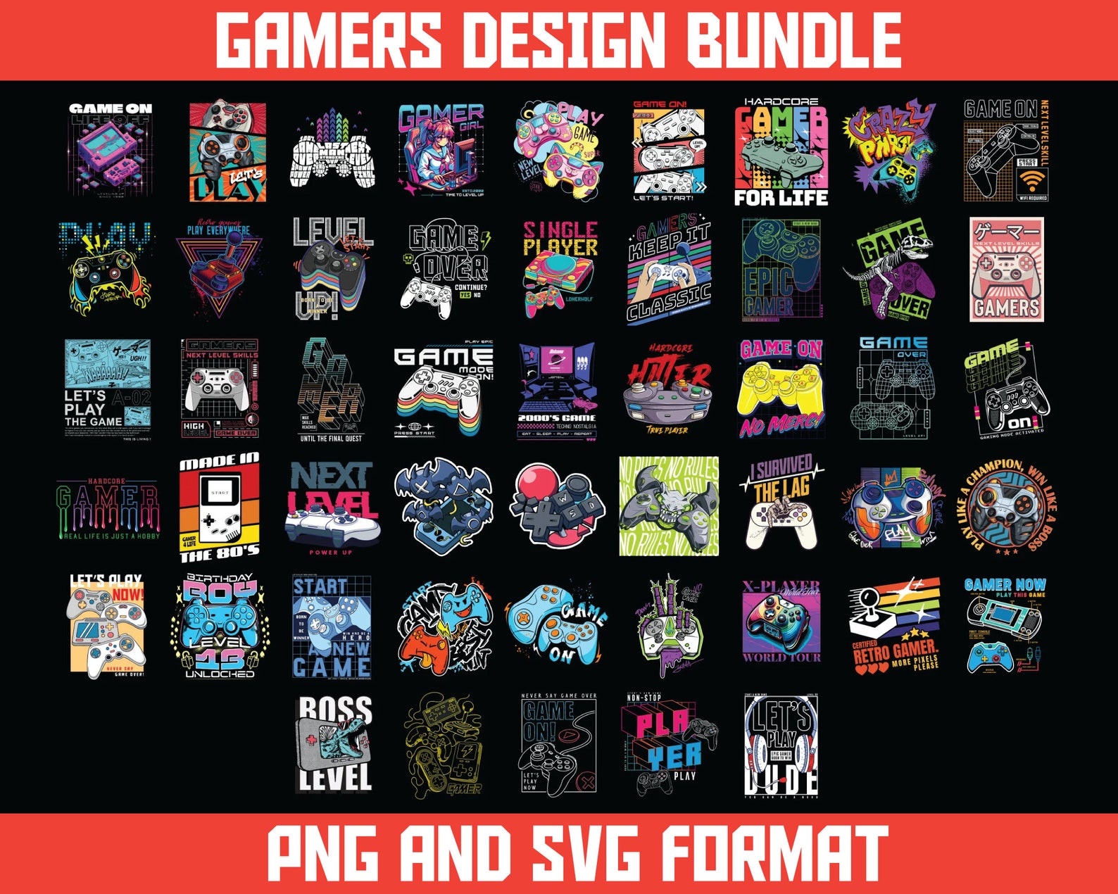 50 Gamer Design Bundle | Gamer Streetwear Design | Gaming Design ...