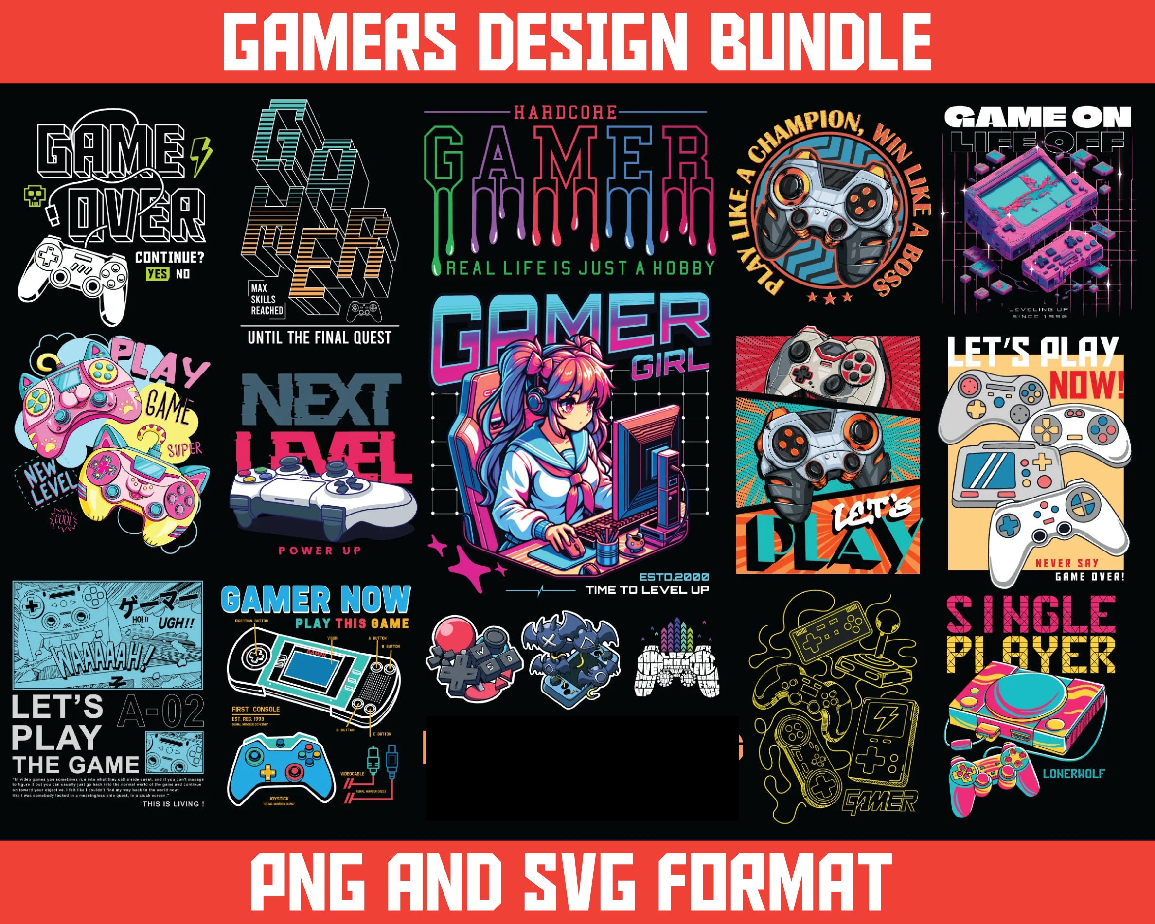 50 Gamer Design Bundle | Gamer Streetwear Design | Gaming Design ...