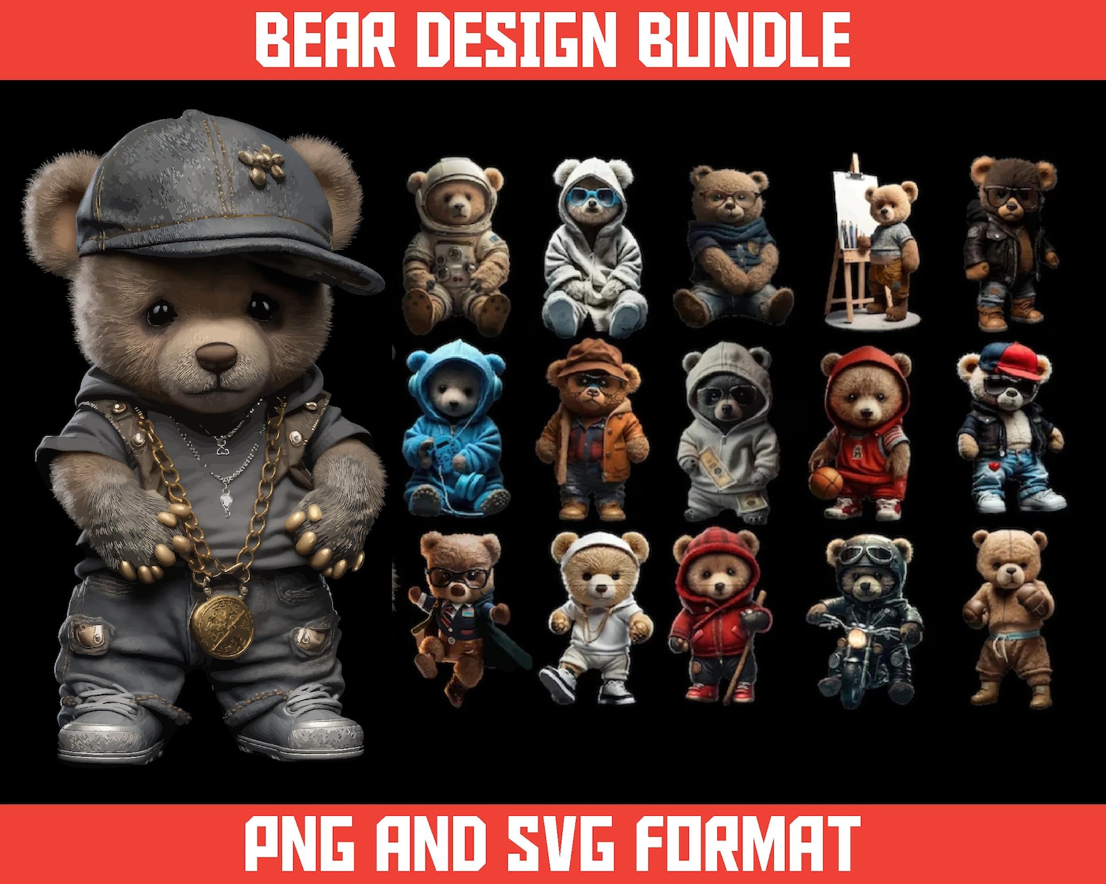 55 Bear T-shirt Designs Bundle Bear Streetwear Designs T-shirt Designs ...