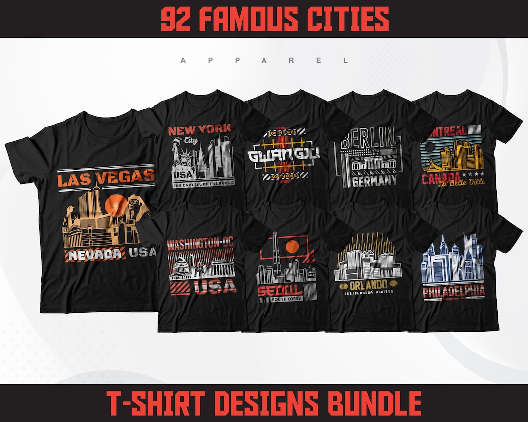Famous Cities T-shirt Designs Bundle | City T-shirt Design | Famous ...