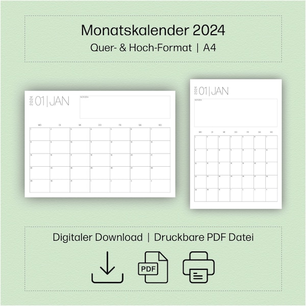 Monatsplaner pdf hochformat a4 2024 - Etsy Schweiz
