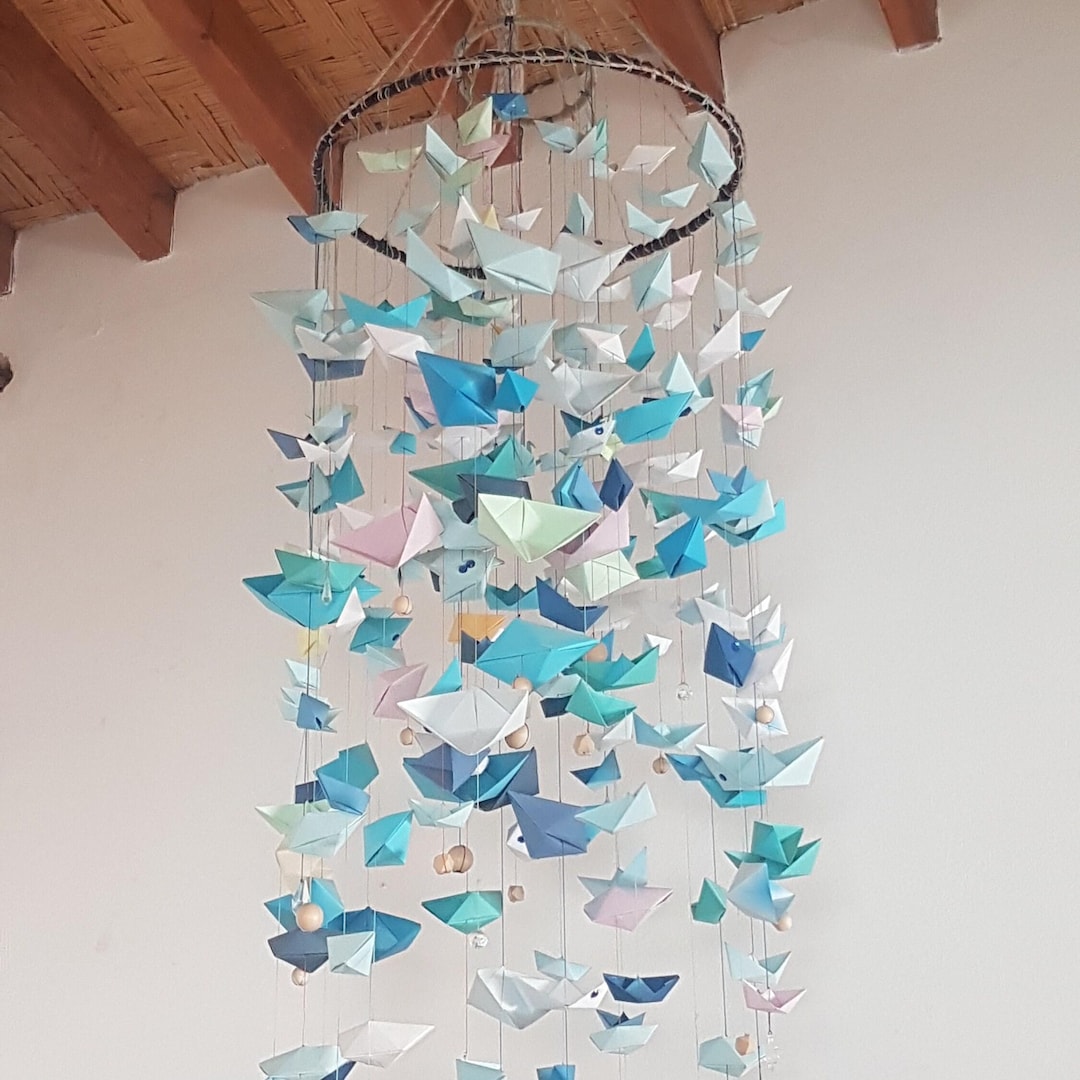 Giant Origami Boat Mobile, Wedding and Christening Decor, Handmade ...