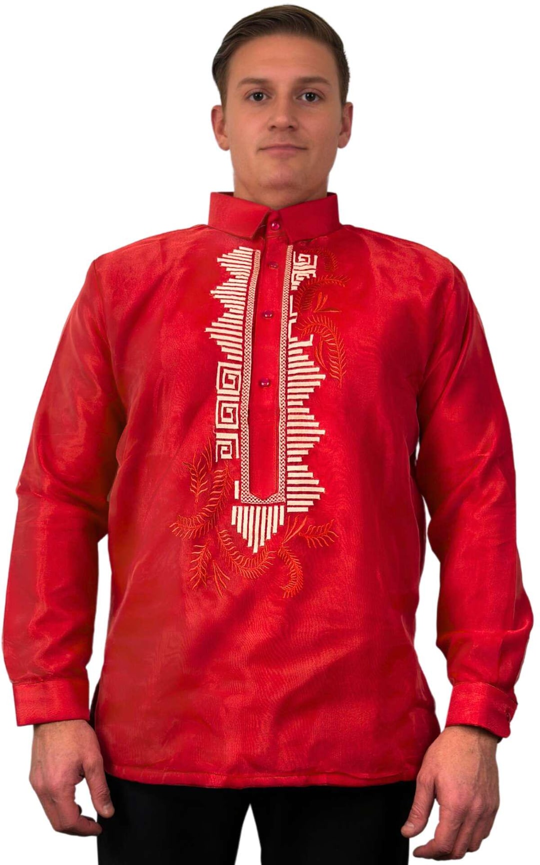 Red Long Sleeve Organza Barong Tagalog - ORDER US SIZE - Etsy