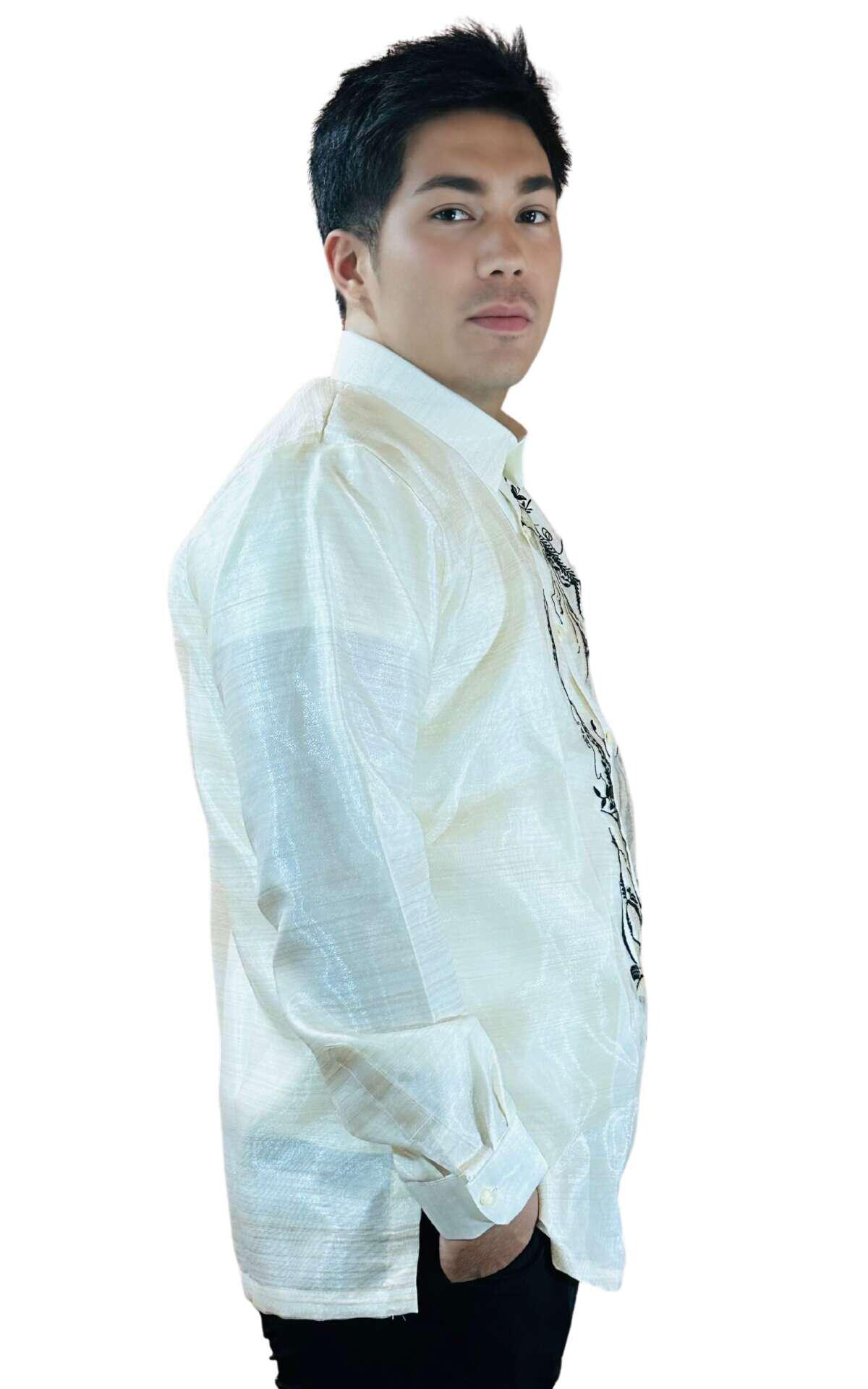 Modern White Barong Tagalog With Black Feather Embroidery - ORDER US ...