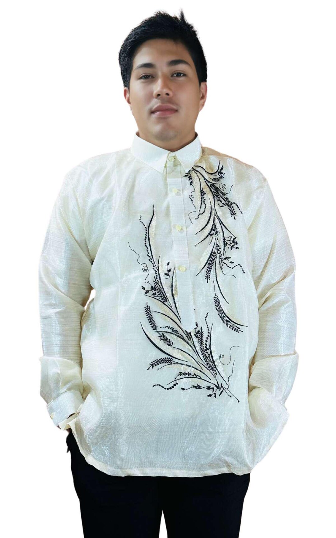 Modern White Barong Tagalog With Black Feather Embroidery - ORDER US ...