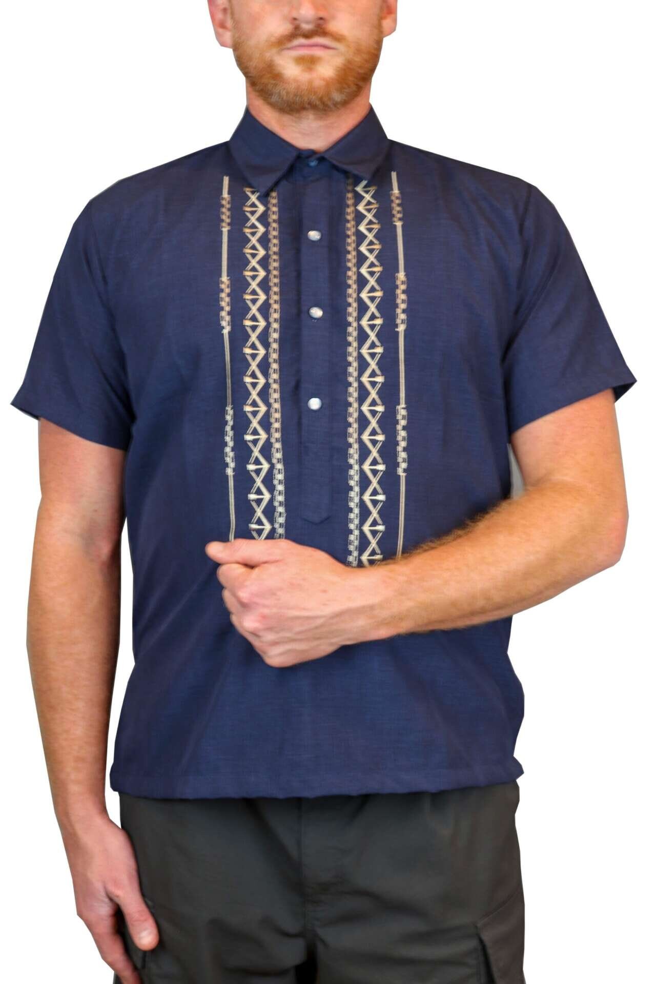 Navy Short Sleeve Cotton Polo Barong Tagalog ORDER US SIZE - Etsy