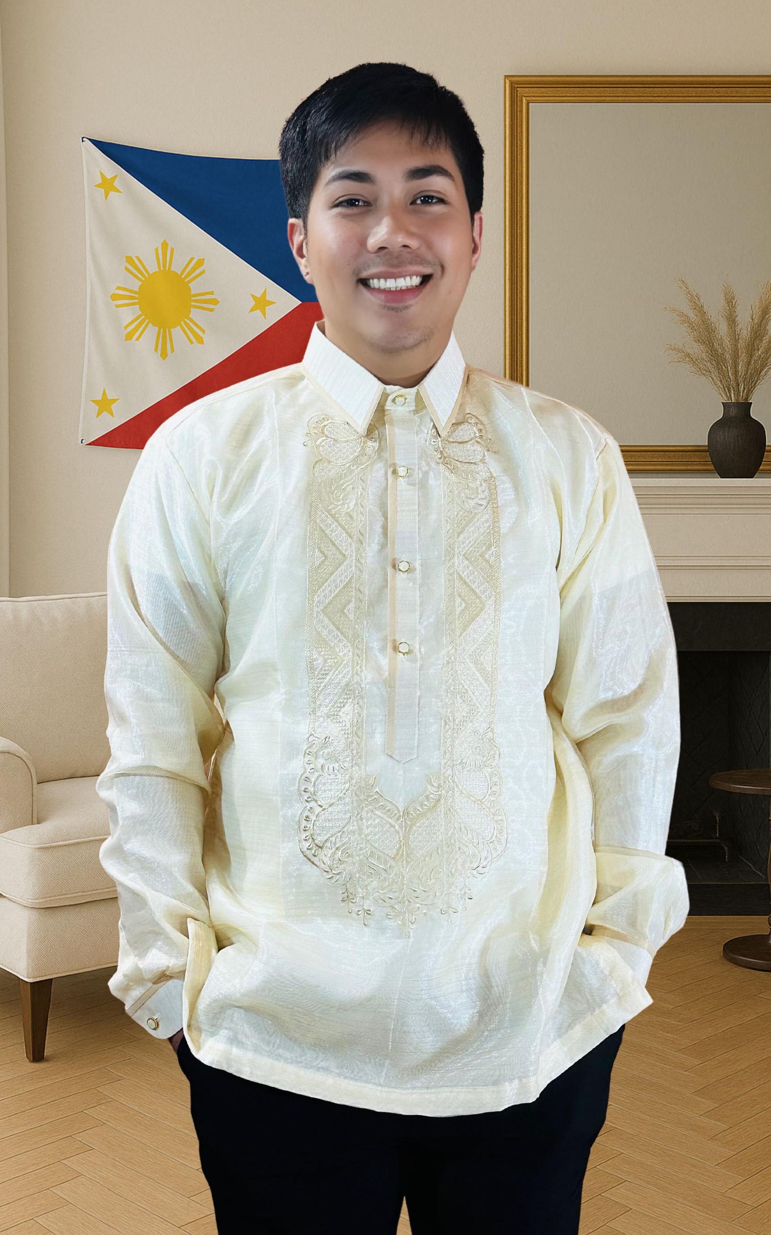 Ivory White Long Sleeve Organza Barong Tagalog - ORDER US SIZE - Etsy