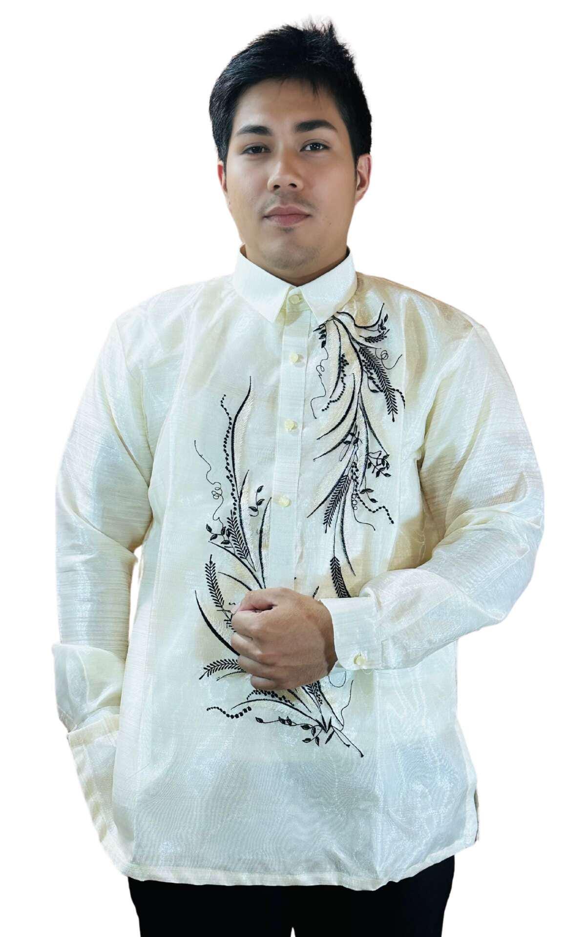 Modern White Barong Tagalog With Black Feather Embroidery - ORDER US ...