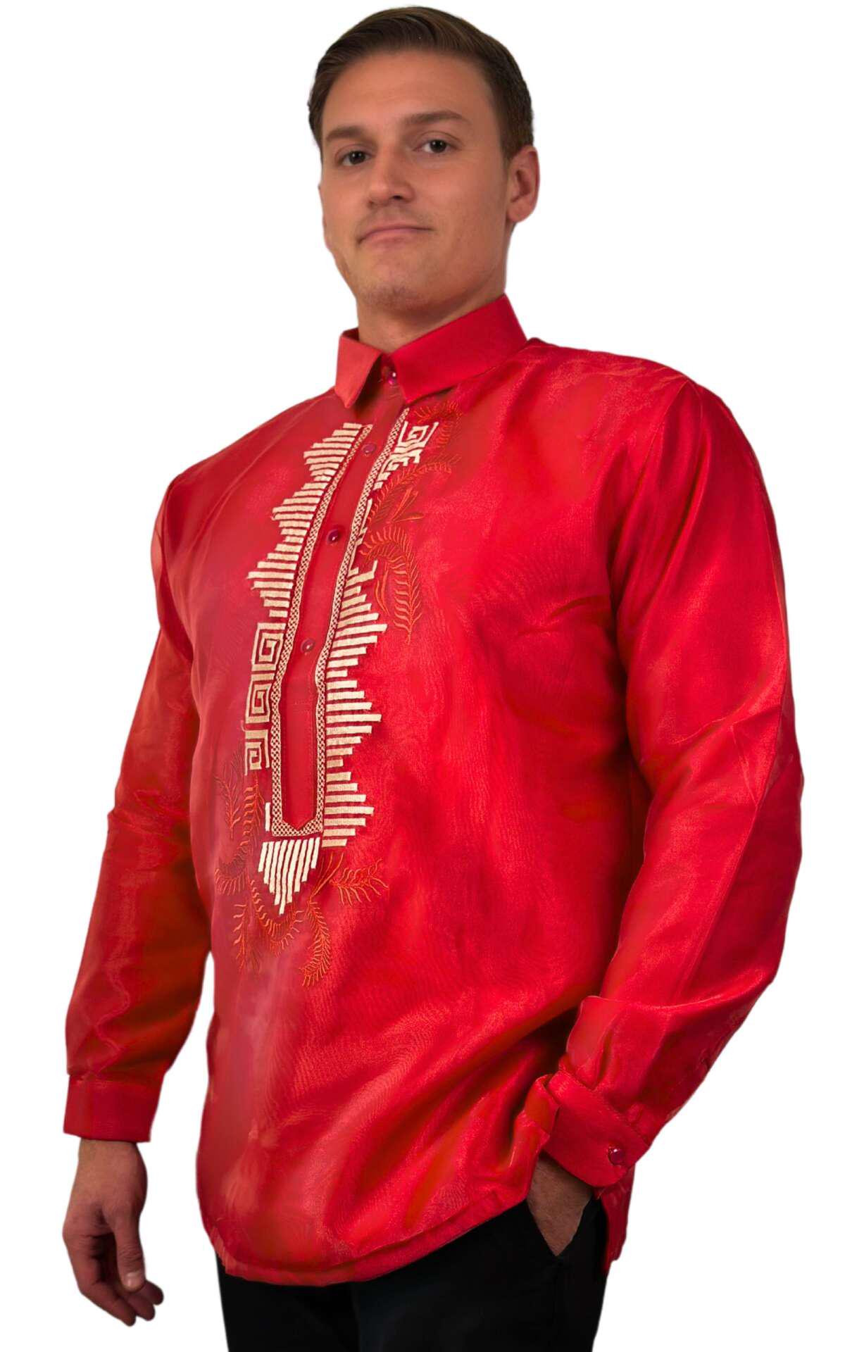 Red Long Sleeve Organza Barong Tagalog - ORDER US SIZE - Etsy