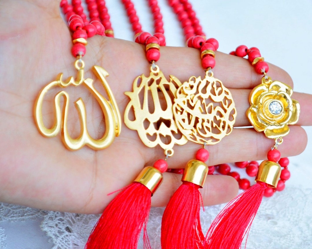 RED ISLAMIC Pray 99 Bead Allah Name ROSARY, Wedding Gift to Muslim ...