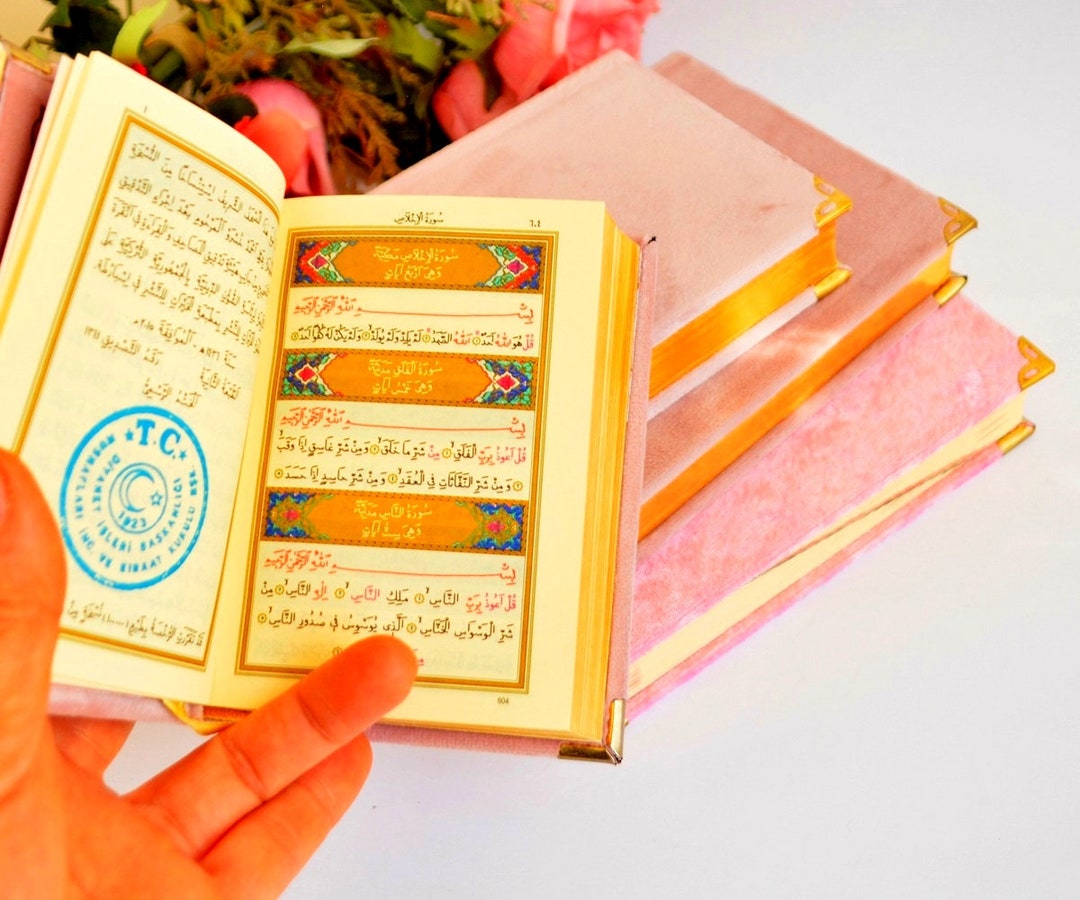 Mini Pink Holy Arabic Quran Book, Muslim Wedding Gift for Bride, Velvet ...