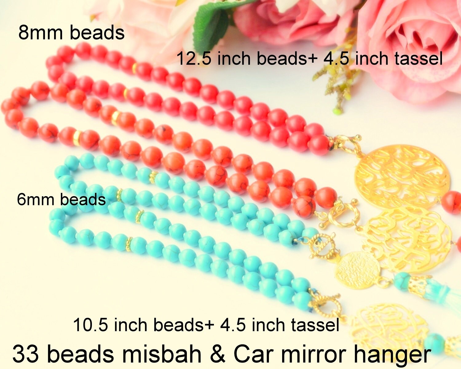 Blue Muslim Car HANGER, Arabic Basmala Misbah, Gemstone Bead Tawhid ...