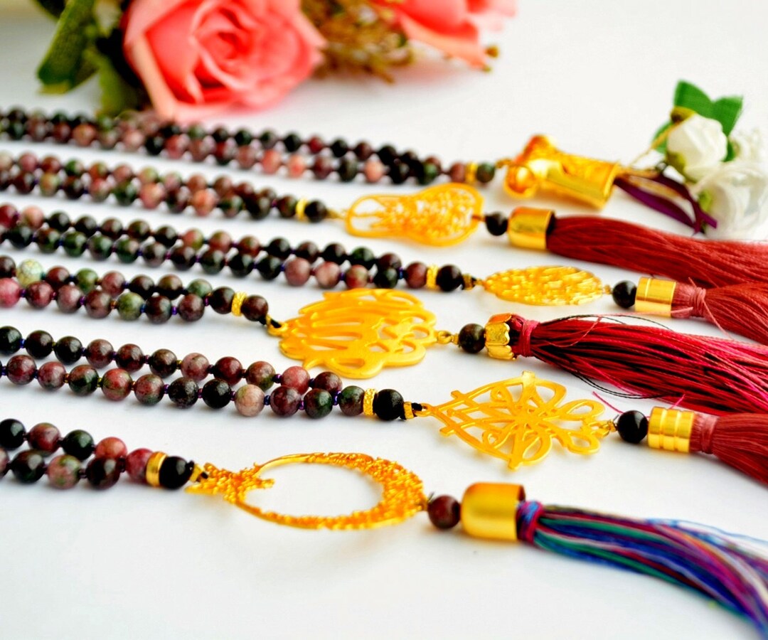 PURPLE HANDCRAFTED Gold ROSARY, Muslim Pray Long Tasbeeh, Gemstone ...