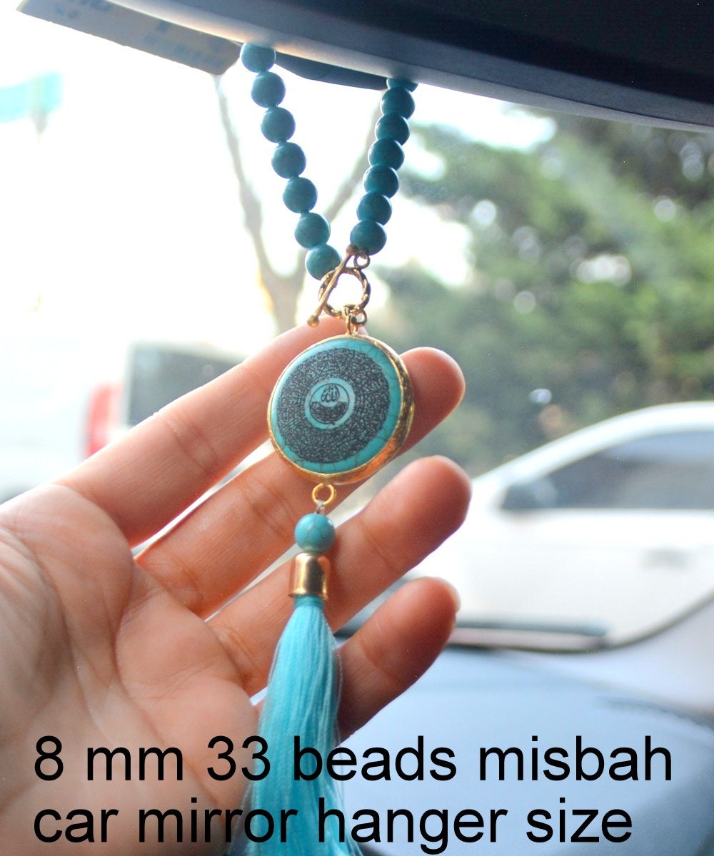 Blue Muslim Car HANGER, Arabic Basmala Misbah, Gemstone Bead Tawhid ...