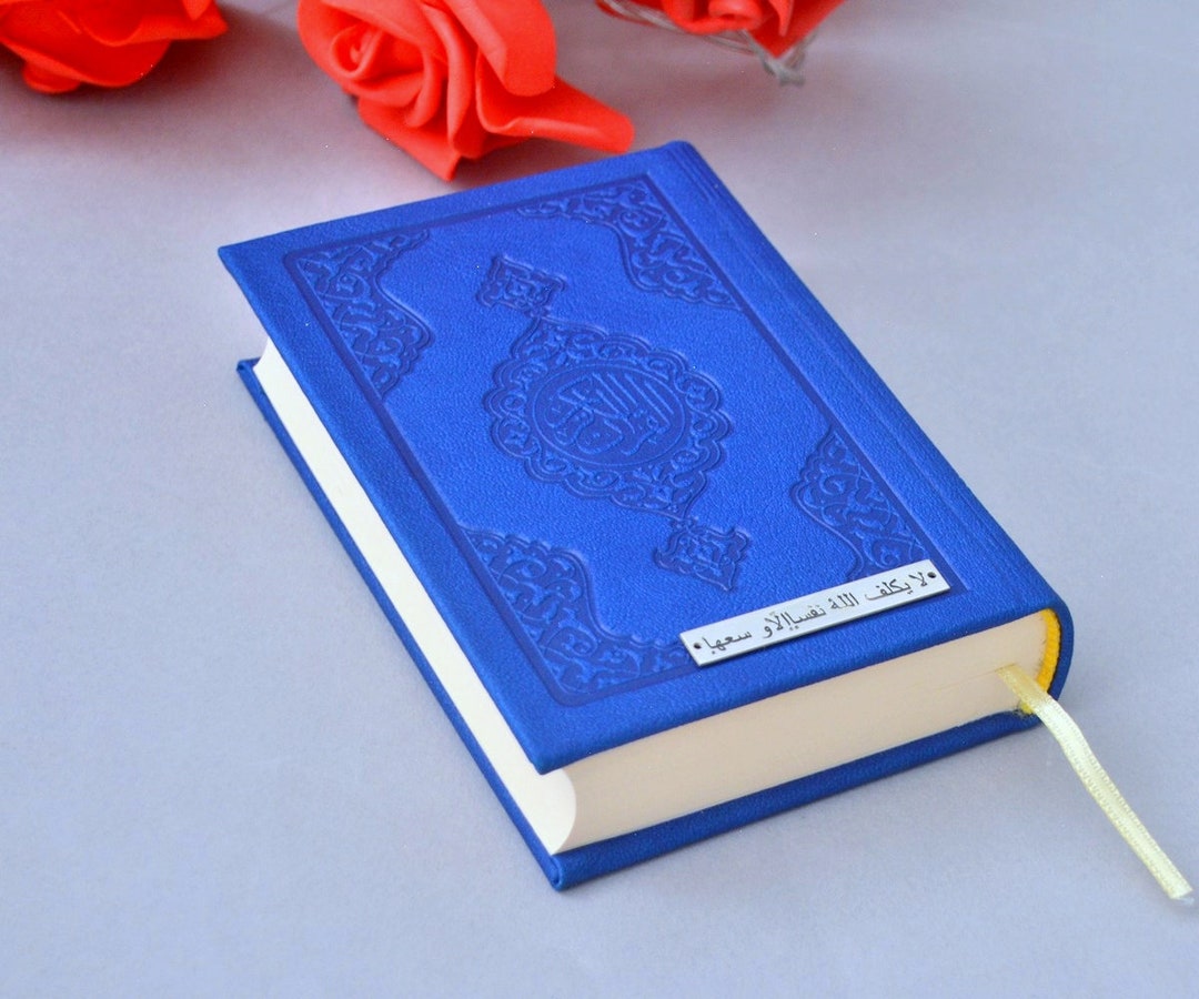Silver Name Blue Quran Book/ Baby Boy Shower Gift for Muslim Mother ...