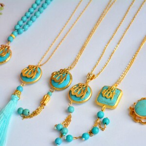 TURQUOISE ALLAH Golden NECKLACE, Eid Gift to Her, Gemstone Arabic ...