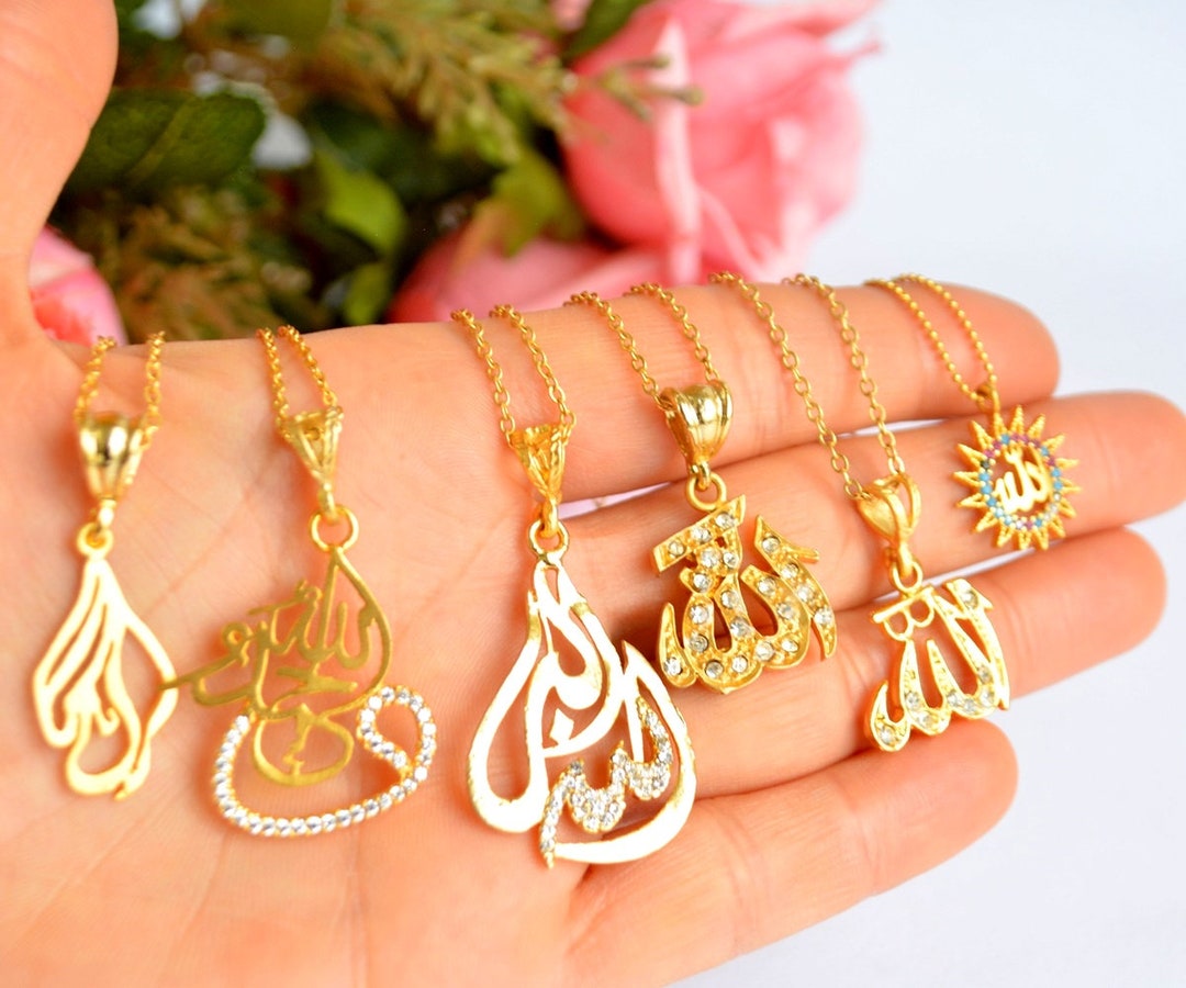 ISLAMIC GOLD NECKLACE, Allah Name Jewelry, Vaw Letter Charm, Religion ...