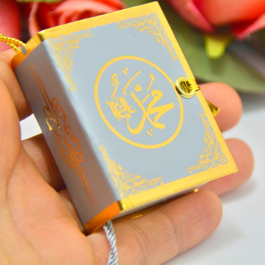 Grey and Gold Arabic Mini Quran Book Car Mirror Hanger, Eid Gift for ...