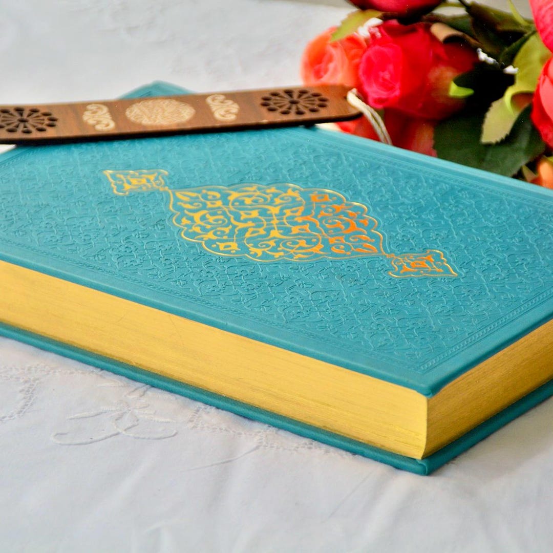 Blue Arabic Medium Quran, Personalized Golden Embossed Customized ...