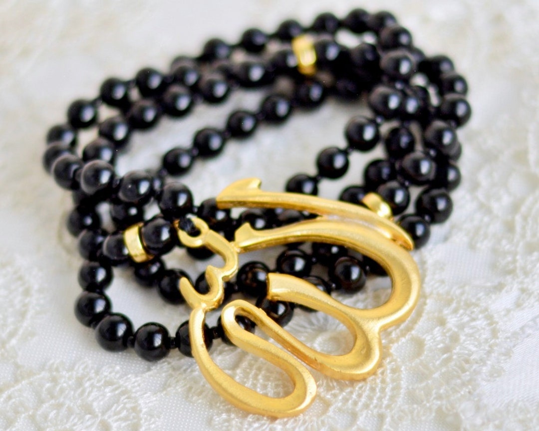 ALLAH MUSLIM TASBEEH Rosary, Arabic 99 Bead Masjid Praying Rosary, Onyx ...