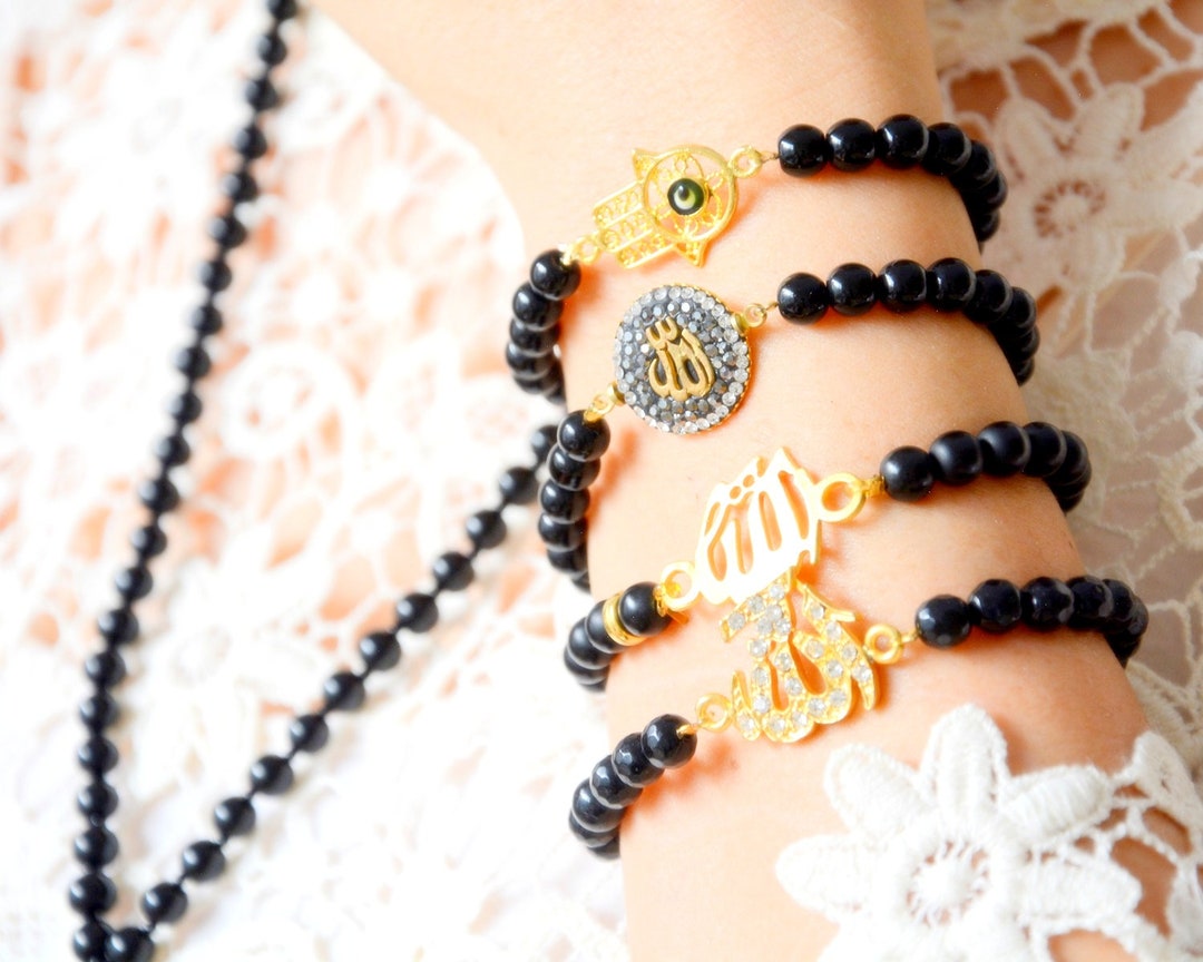 Golden ALLAH Name Bangle, Calligraphy Arabic Hamsa Unisex Bracelet ...