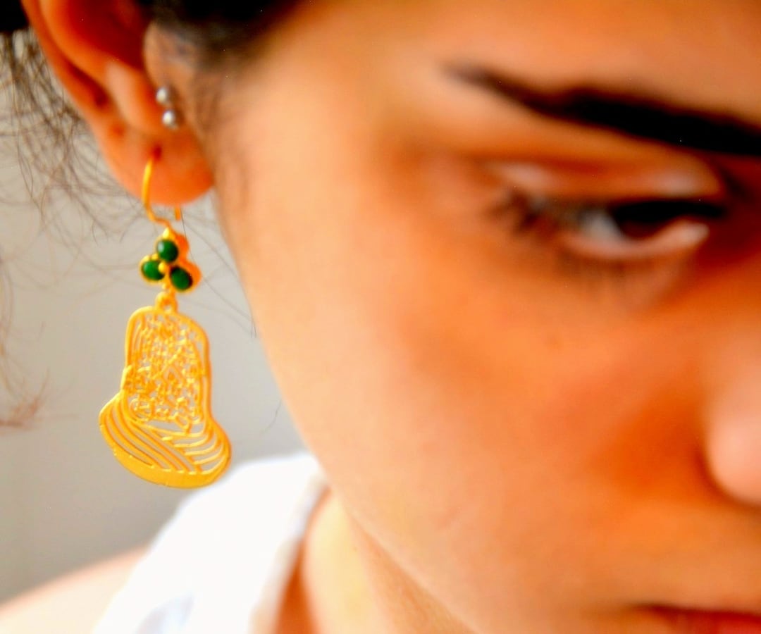 Arabic Gold Besmele EARRINGS, Calligraphy Art Bismillah Earring ...