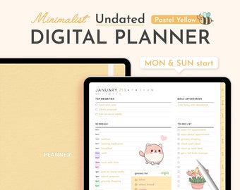 Soft Pink Undated Digital Planner Minimalist, Cute Kawaii Dated ...