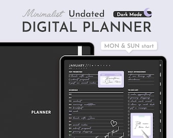 Soft Pink Undated Digital Planner Minimalist, Cute Kawaii Dated ...