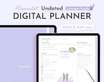 Soft Pink Undated Digital Planner Minimalist, Cute Kawaii Dated ...