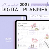 Soft Pink Undated Digital Planner Minimalist, Cute Kawaii Dated ...