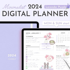 Soft Pink Undated Digital Planner Minimalist, Cute Kawaii Dated ...