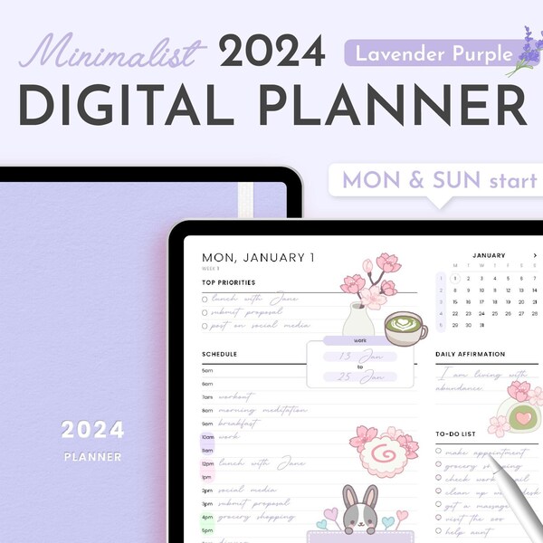 Soft Pink Undated Digital Planner Minimalist, Cute Kawaii Dated ...