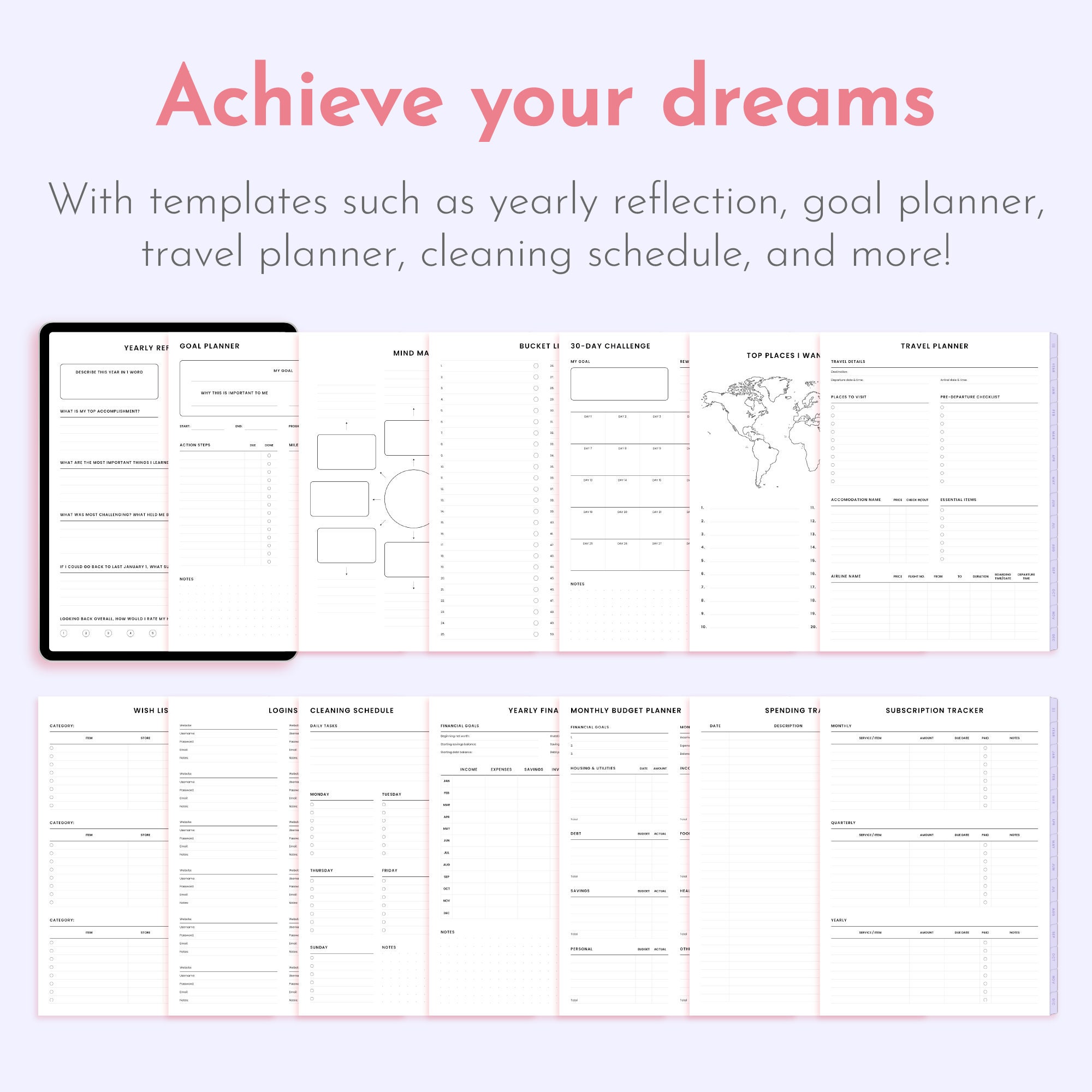 Lavender Purple Undated Digital Planner Minimalist, Cute Kawaii ...