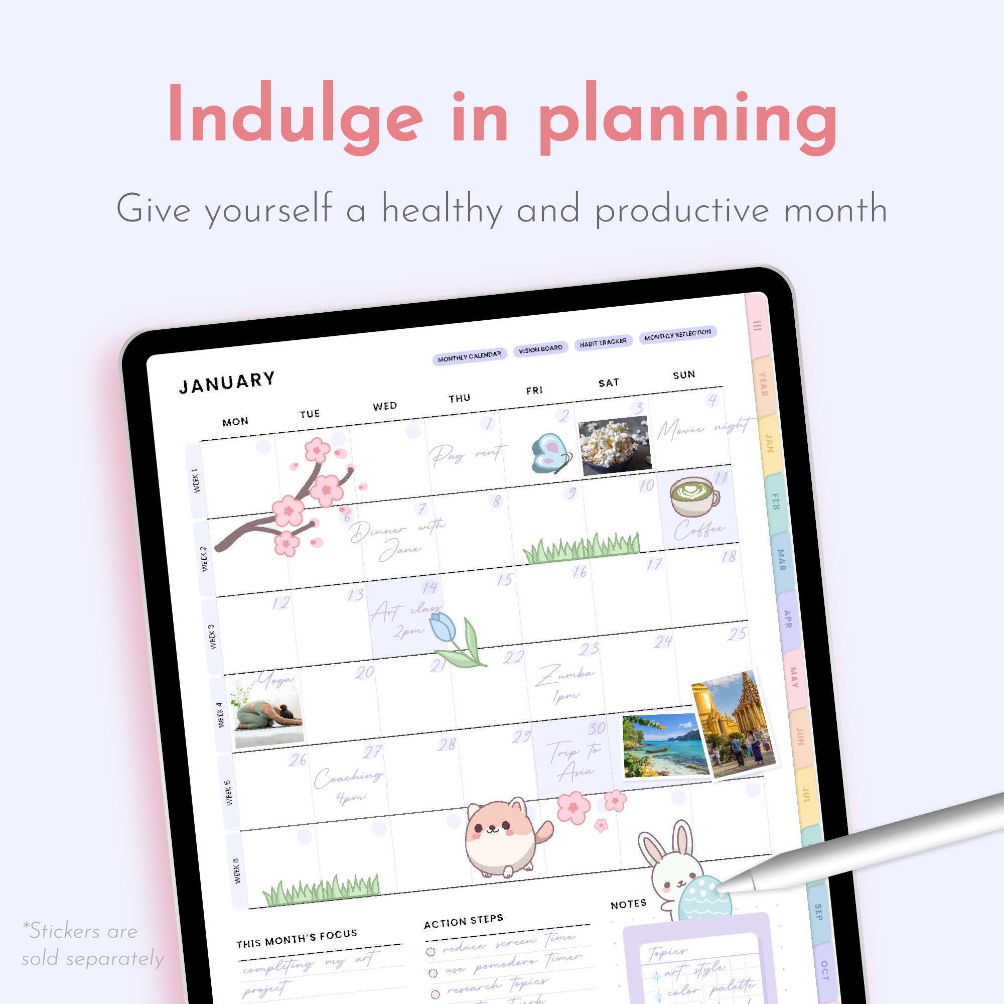 Lavender Purple Undated Digital Planner Minimalist, Cute Kawaii ...