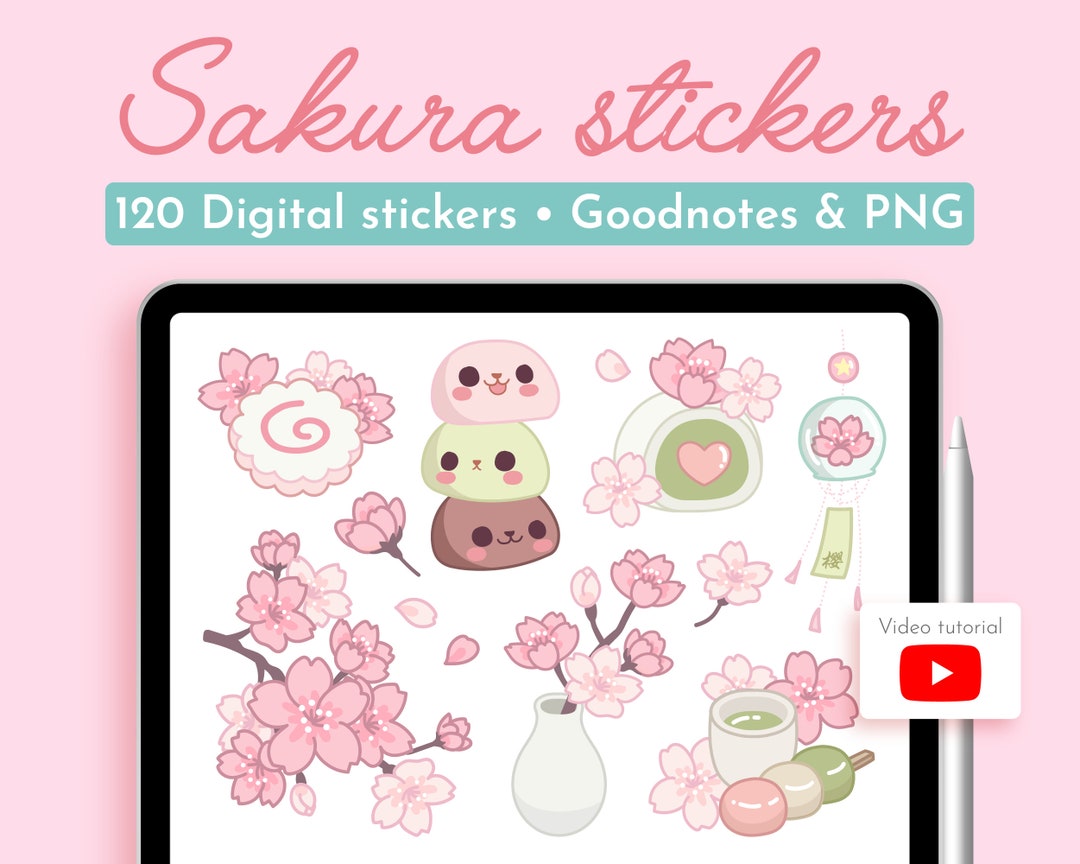 Pastel Sakura Digital Stickers, Goodnotes Stickers Cute Kawaii Sticker ...