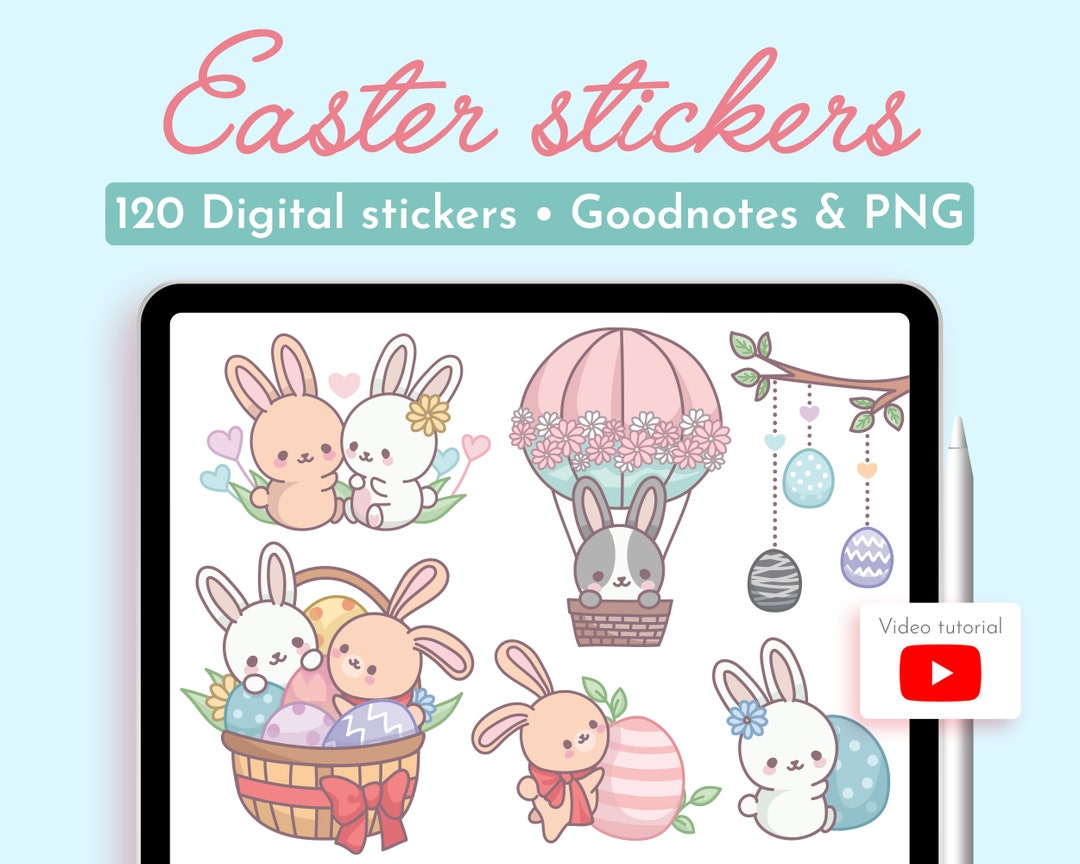Pastel Easter Spring Digital Stickers, Goodnotes Stickers Cute Kawaii ...