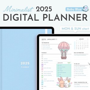 Baby Blue 2025 Digital Planner Minimalist, Cute Kawaii Dated Goodnotes ...